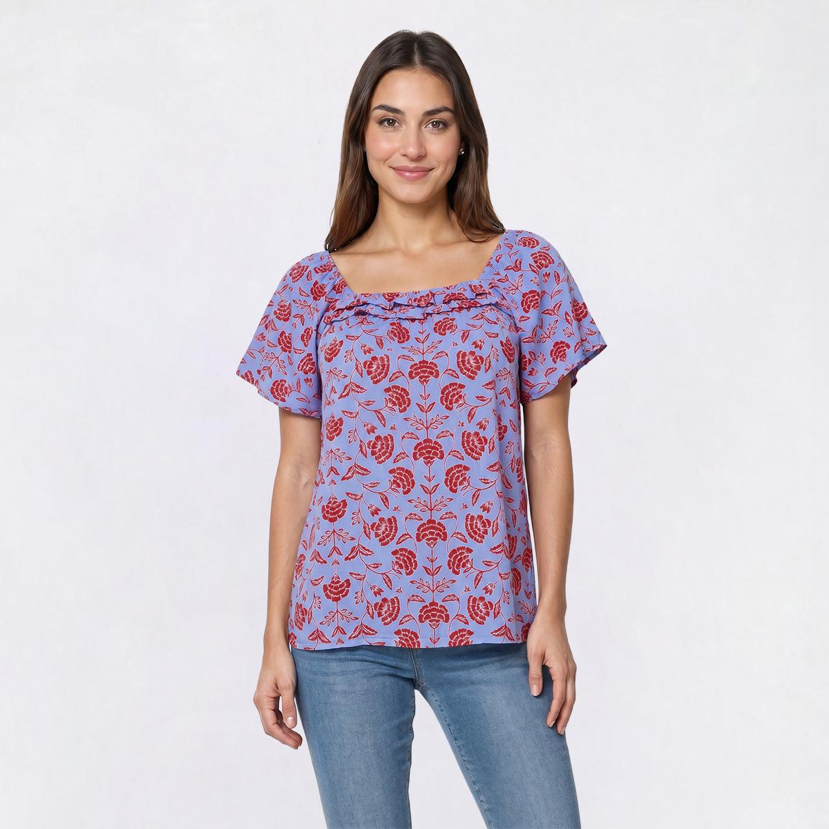 Click here for Womens Absolutely Famous Floral Ruffle Neck Blouse prices